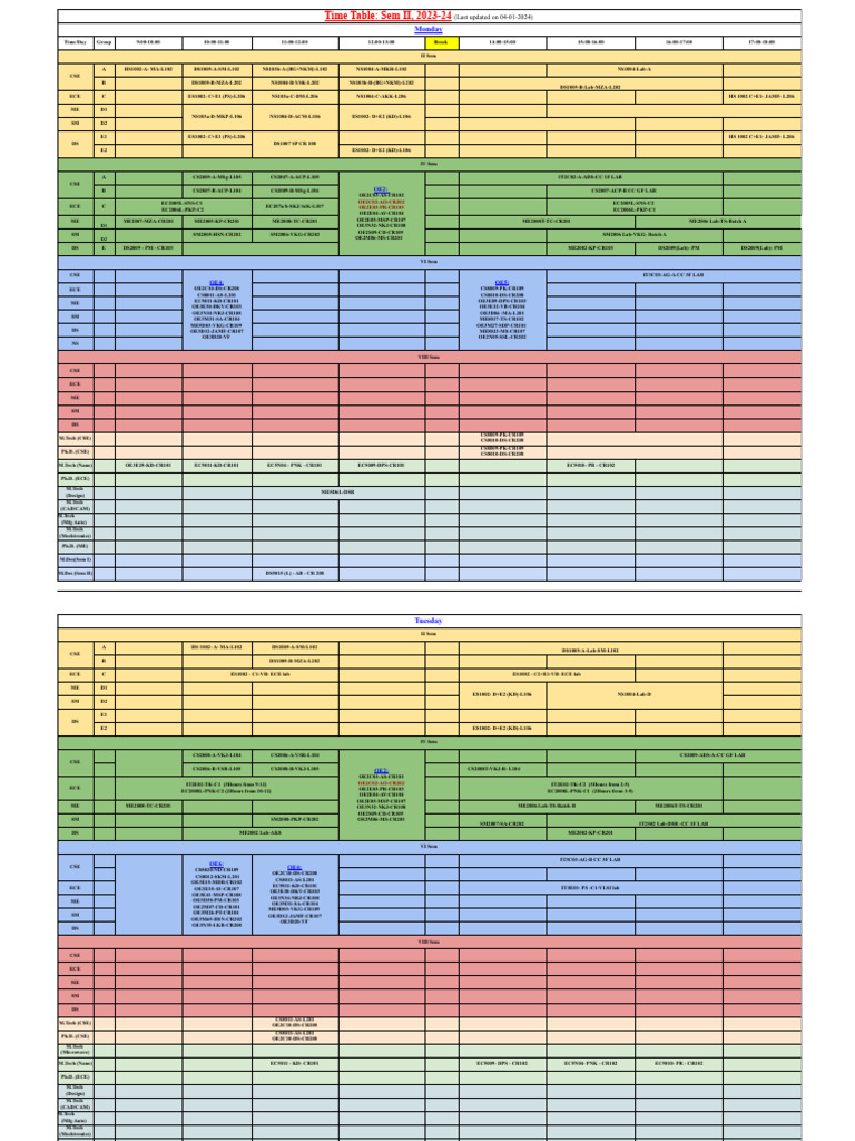 Semester II Timetable 2023-24 | PDF