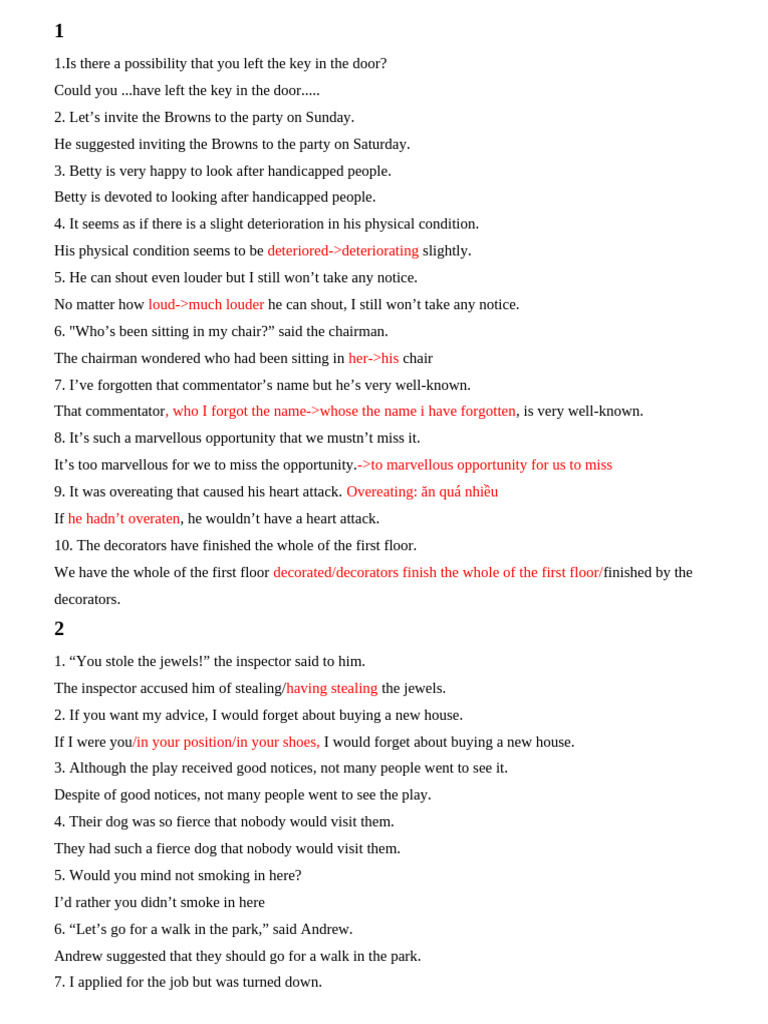 Sentence Transformation Exercises | PDF