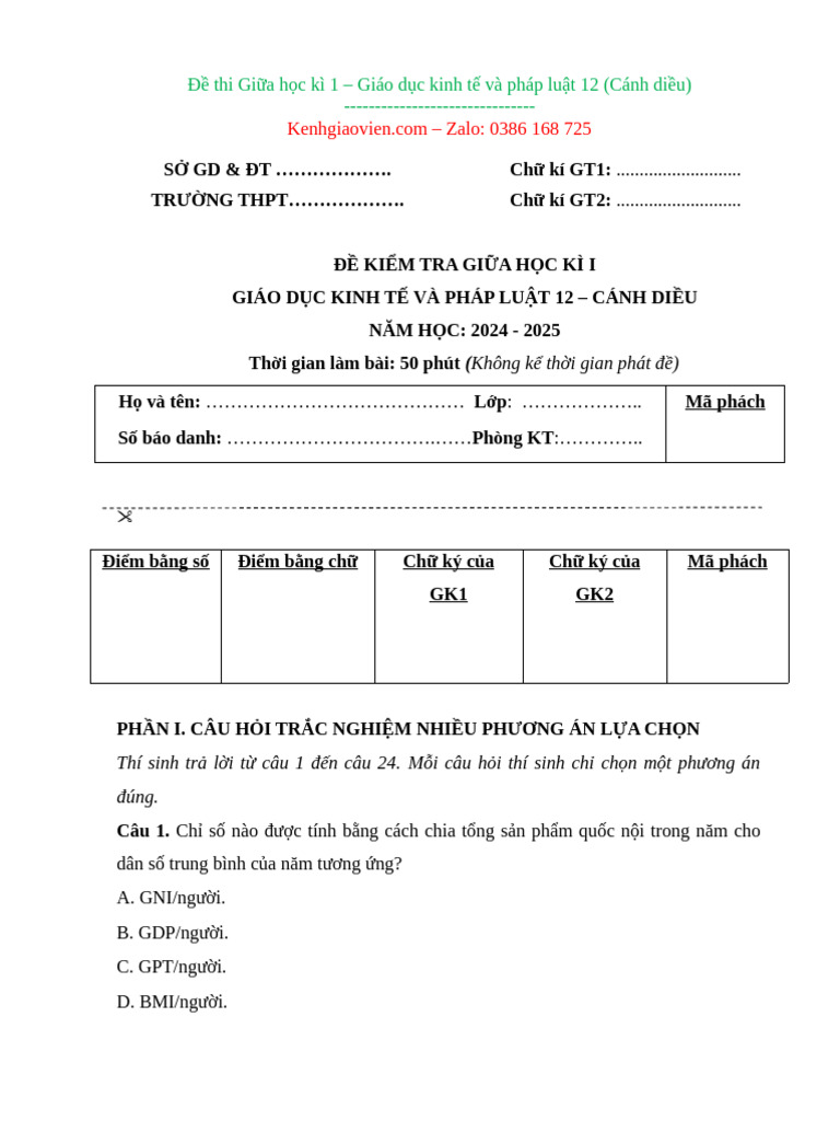 Demo de Thi Gki GDKTPL 12 CD 2 | PDF