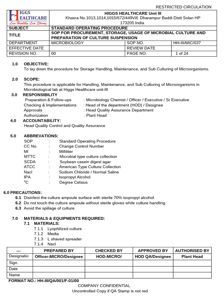 Microbial Culture Handling SOP | PDF | Growth Medium | Microbiology