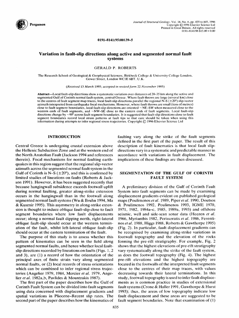1996. Roberts. Variation in fault slip directions along active fault | PDF