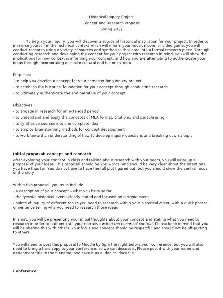 Historical Inquiry Project.C RProposal | PDF