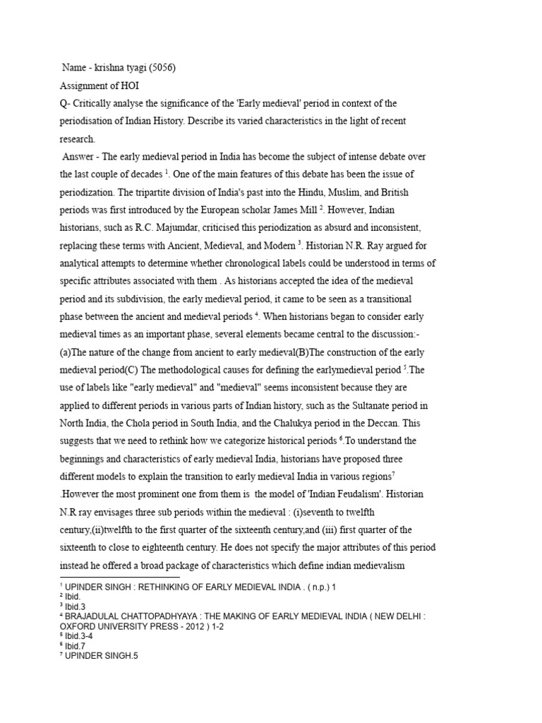 Assignment of HOI by Krishna Tyagi 5056 | PDF | Feudalism | Peasant