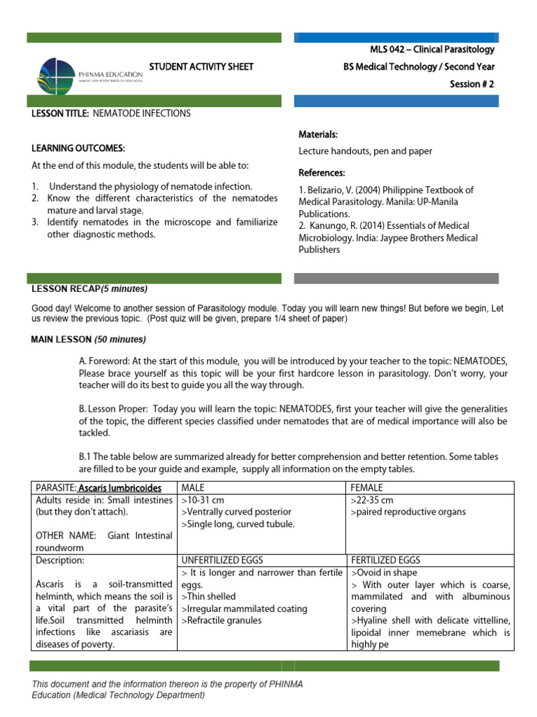 MLS 042 Parasitology SAS Module 2 | PDF | Medical Specialties ...
