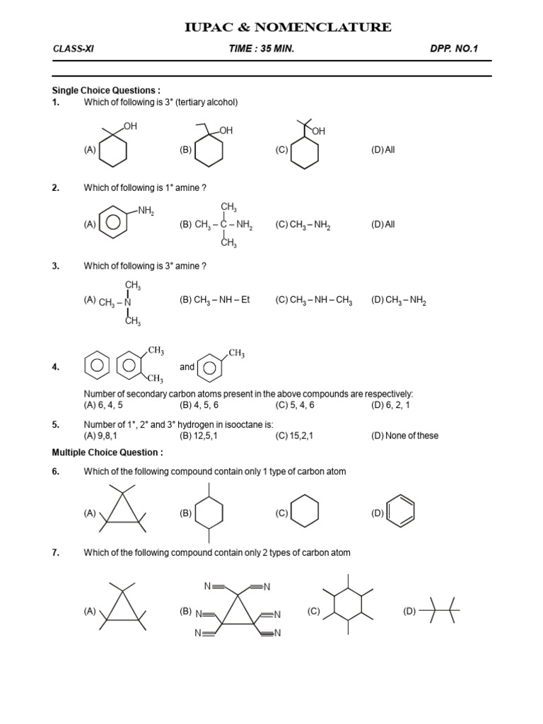 Chemistry Quiz for Class XI Students | PDF | Amine | Amide