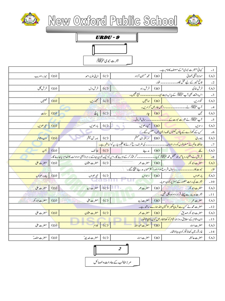 9th Class Urdu Objective Mcqs PDF | PDF
