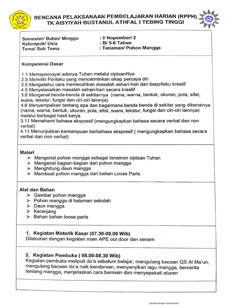 RPPH Tema Tanaman 8211 Sub Tema Pohon Mangga | PDF