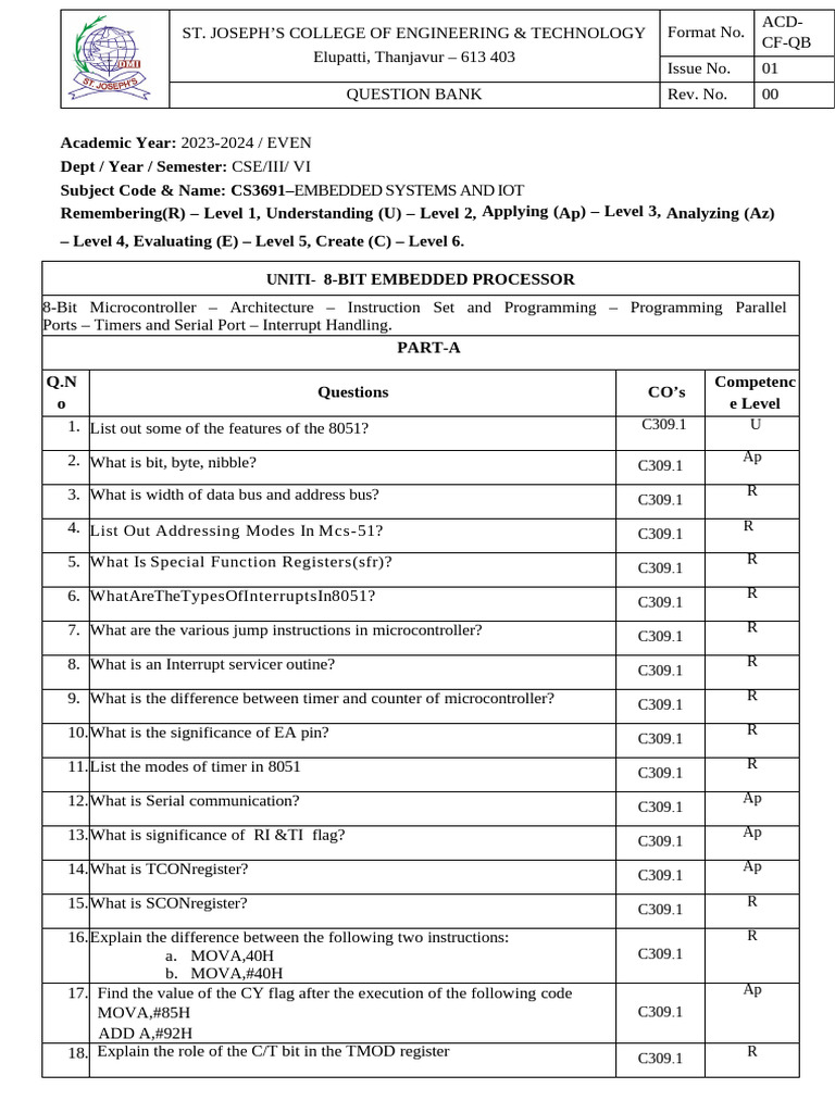 embedded iot qb NEW (1) | PDF | Arduino | Internet Of Things