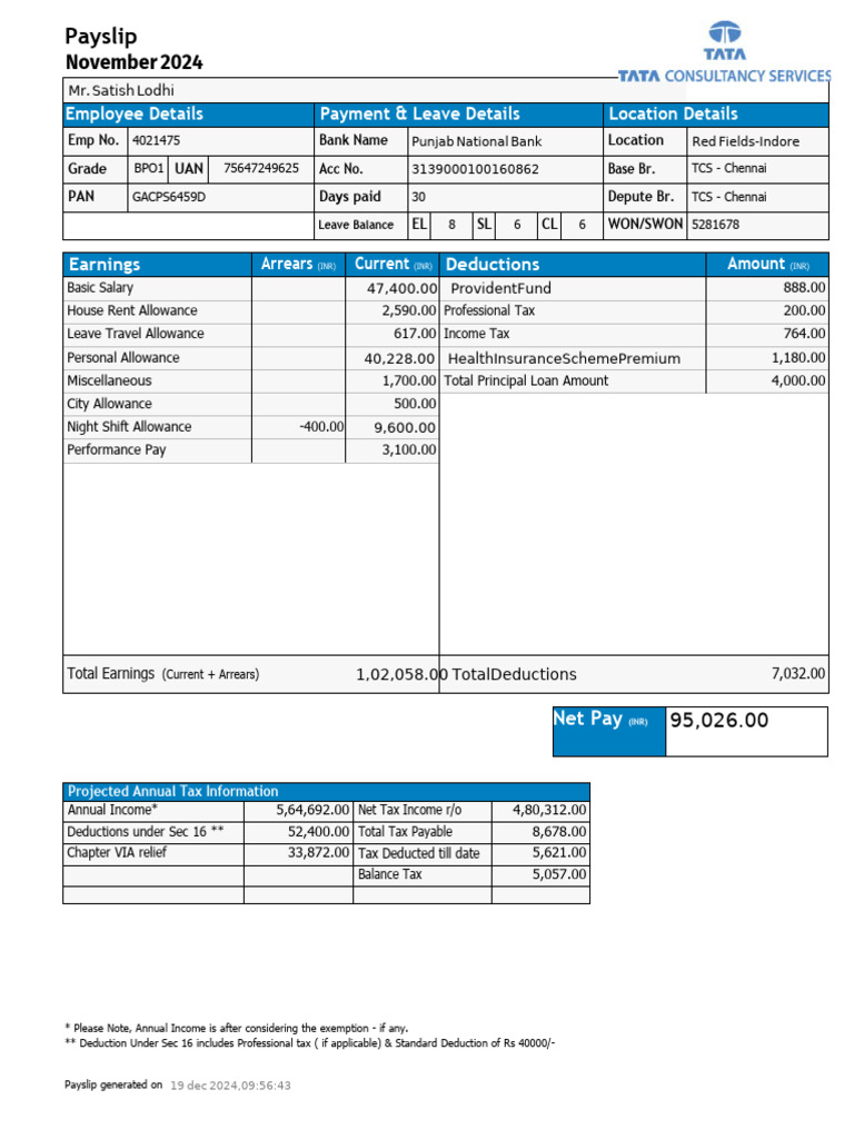 November 2024 Payslip Summary | PDF | Taxes | Tax Deduction