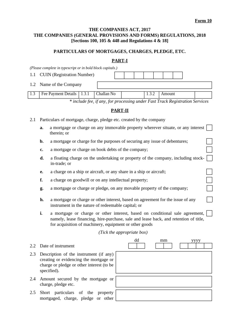 Form 10: Mortgage and Charge Details | PDF | Mortgages | Natural ...