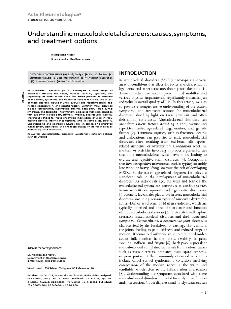 Understanding Musculoskeletal Disorders Causes Symptoms and Treatment Options | PDF ...