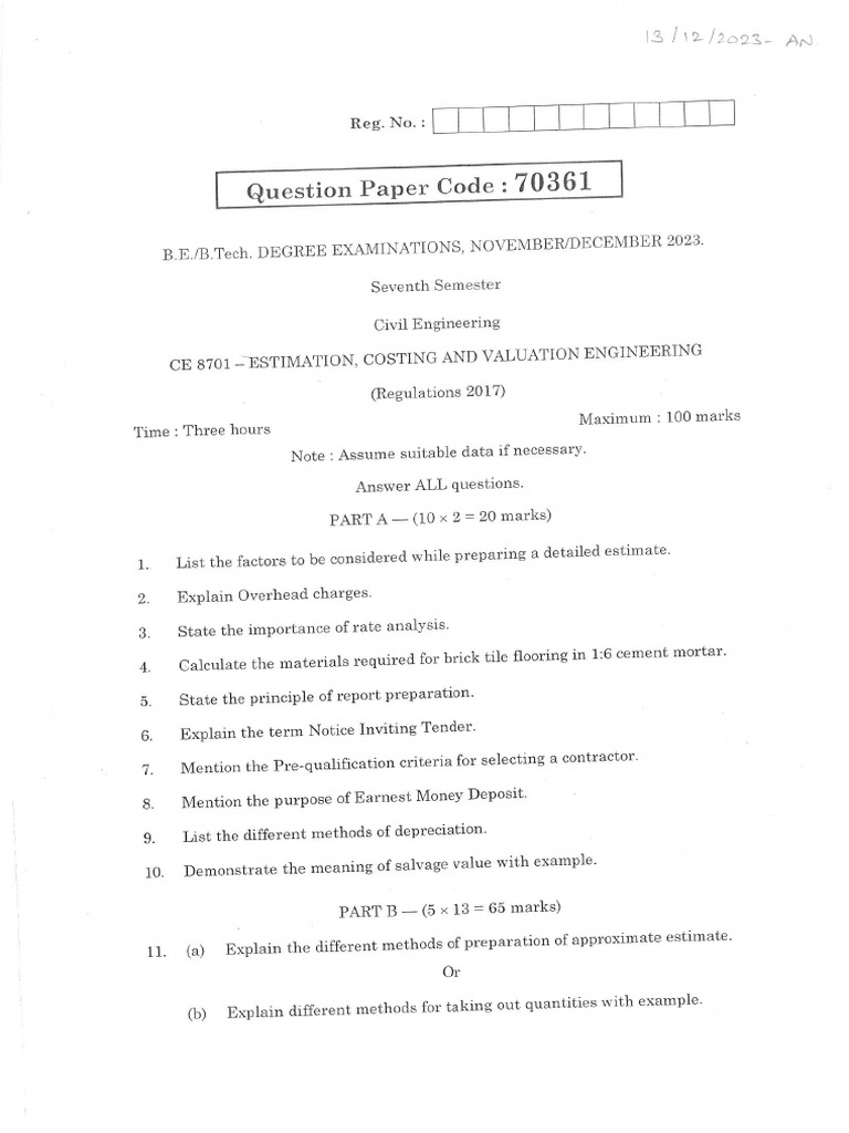 CE3701 Estimation & Costing Papers | PDF | Engineering | Structural ...