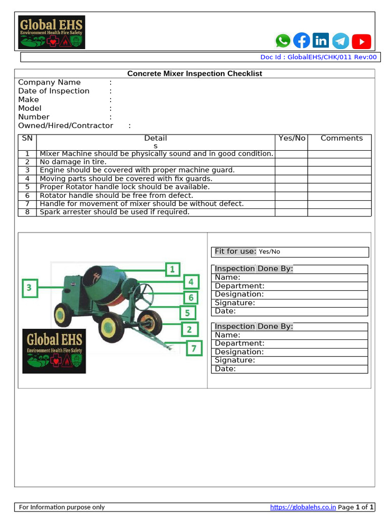 Concrete-Mixer-Inspection-Checklist Safety | PDF