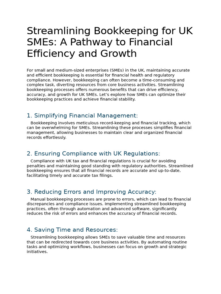 Streamlining Bookkeeping For UK SMEs | PDF | Regulatory Compliance ...