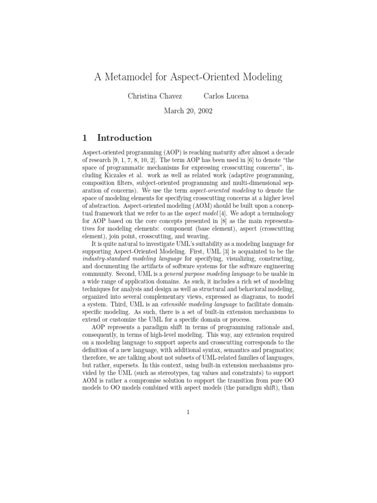 A Metamodel For Aspect Oriented Modeling Pdf Class Computer