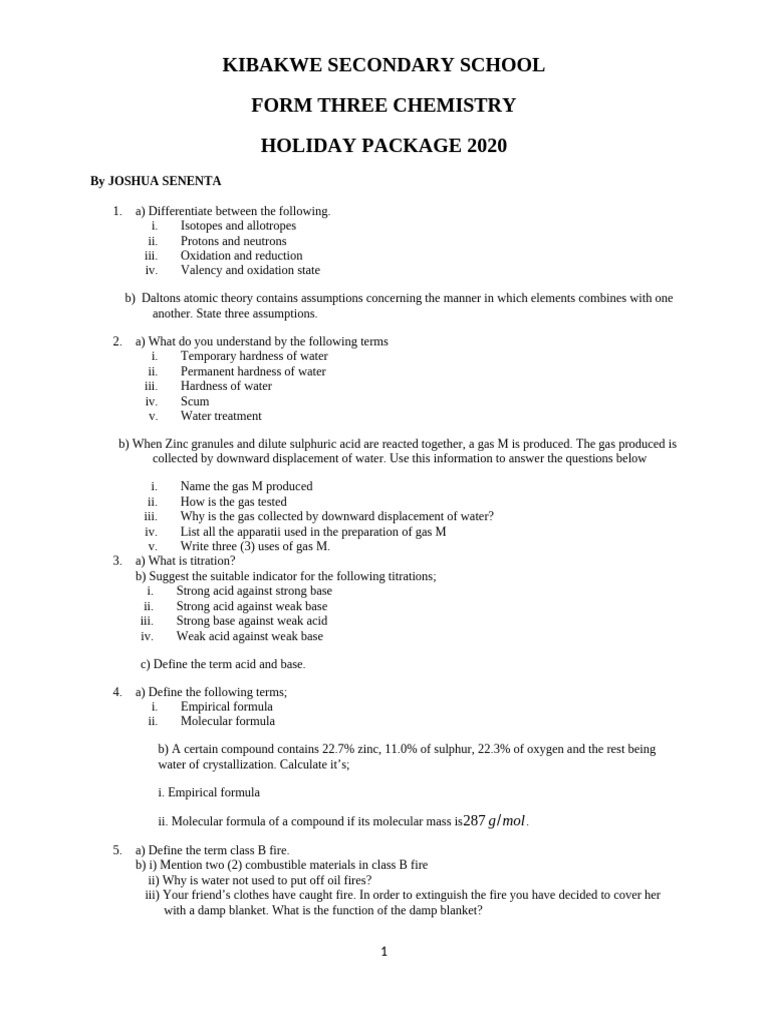 Chemistry f3 JOSHUA | PDF | Acid | Mole (Unit)