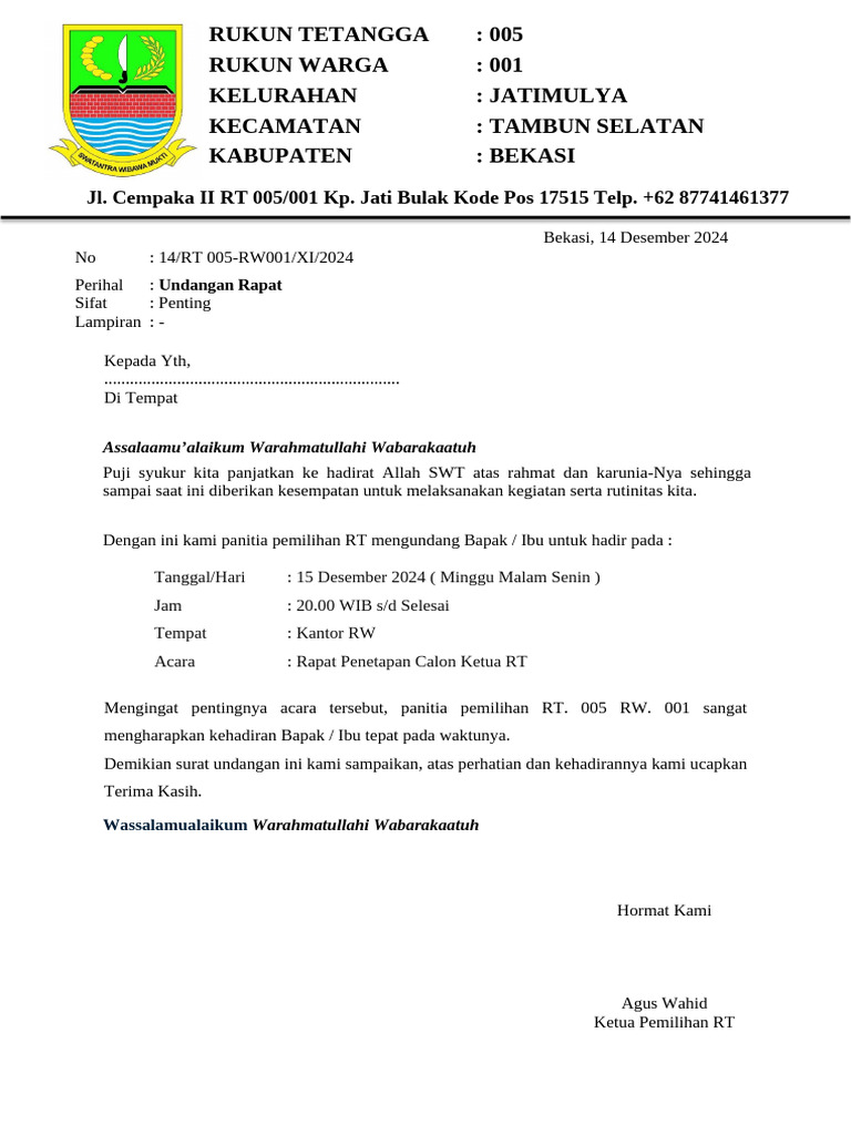 Undangan Rapat Penetapan Calon | PDF