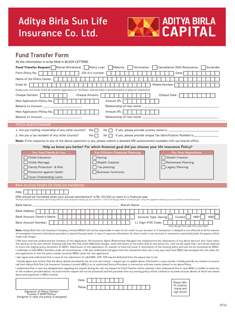 Fund Transfer Request Form for Policies | PDF | Identity Document | Insurance