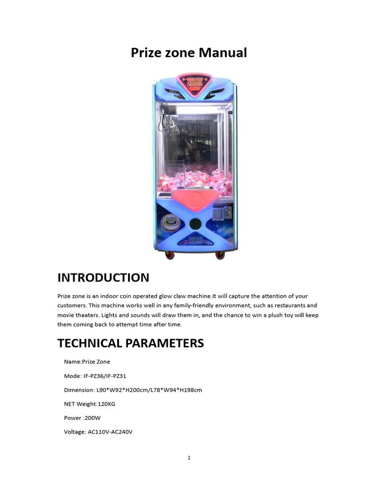 Prize Zone Crane Machine Manual | PDF