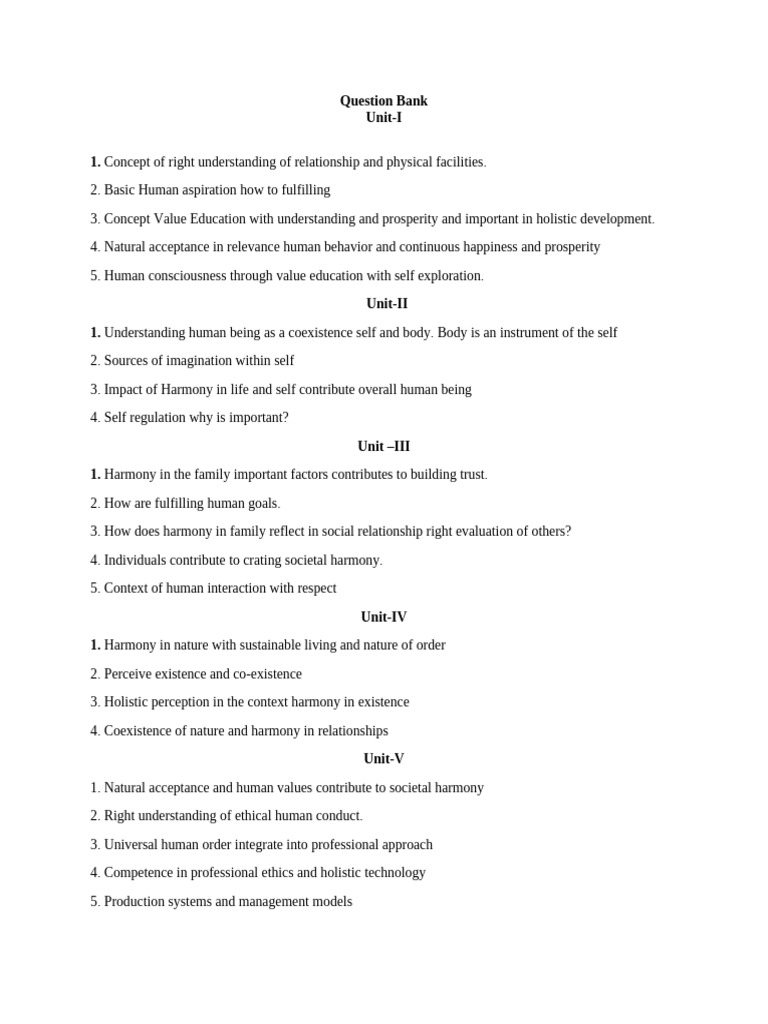 Uhv Question Bank | PDF