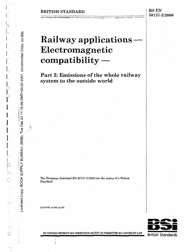 BS en 50121-2-2006 - EMC - Emissions To Outside World | PDF