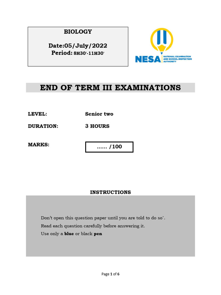 Biology s2 Questions and Paper Marking Scheme | PDF | Photosynthesis ...