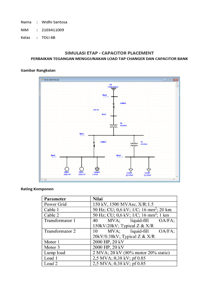 Simulasi ETAP - Capacitor Placement - Widhi Santosa - 2103411009 | PDF