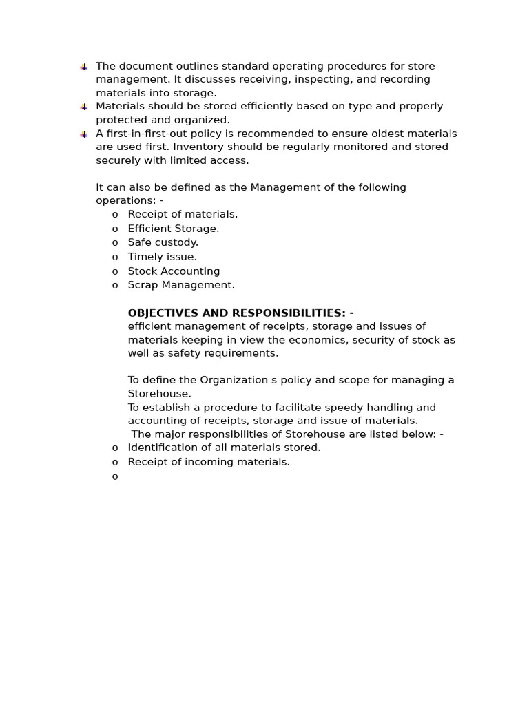 Stores Dept SOP | PDF