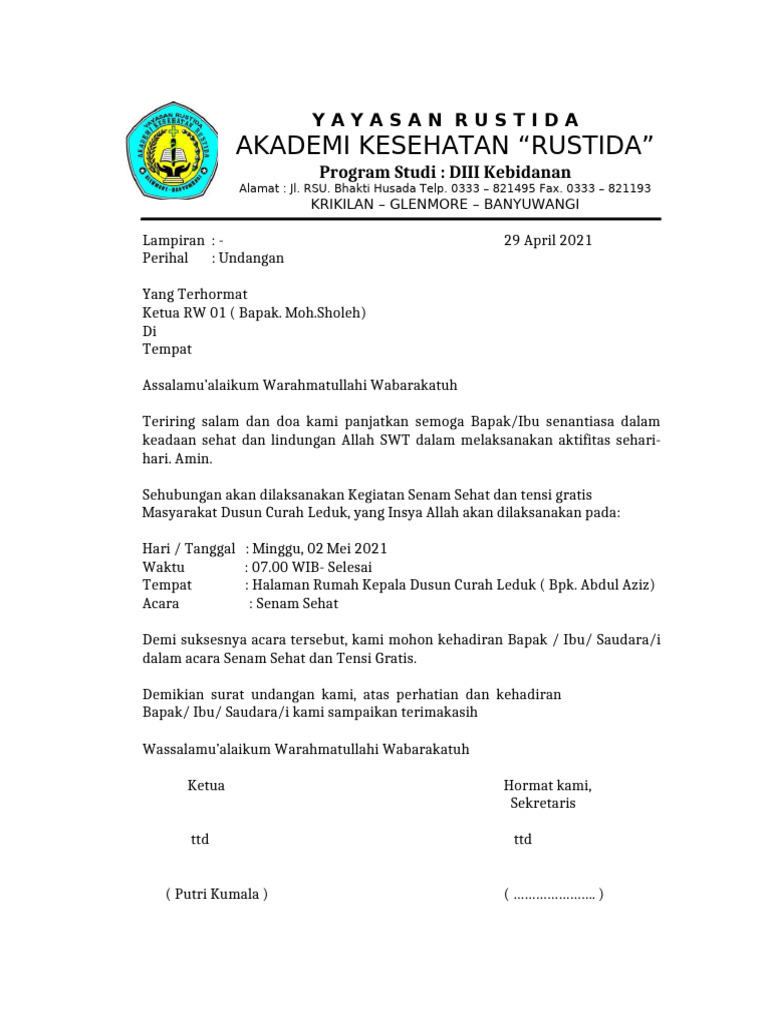 Undangan Kegiatan Senam Sehat | PDF