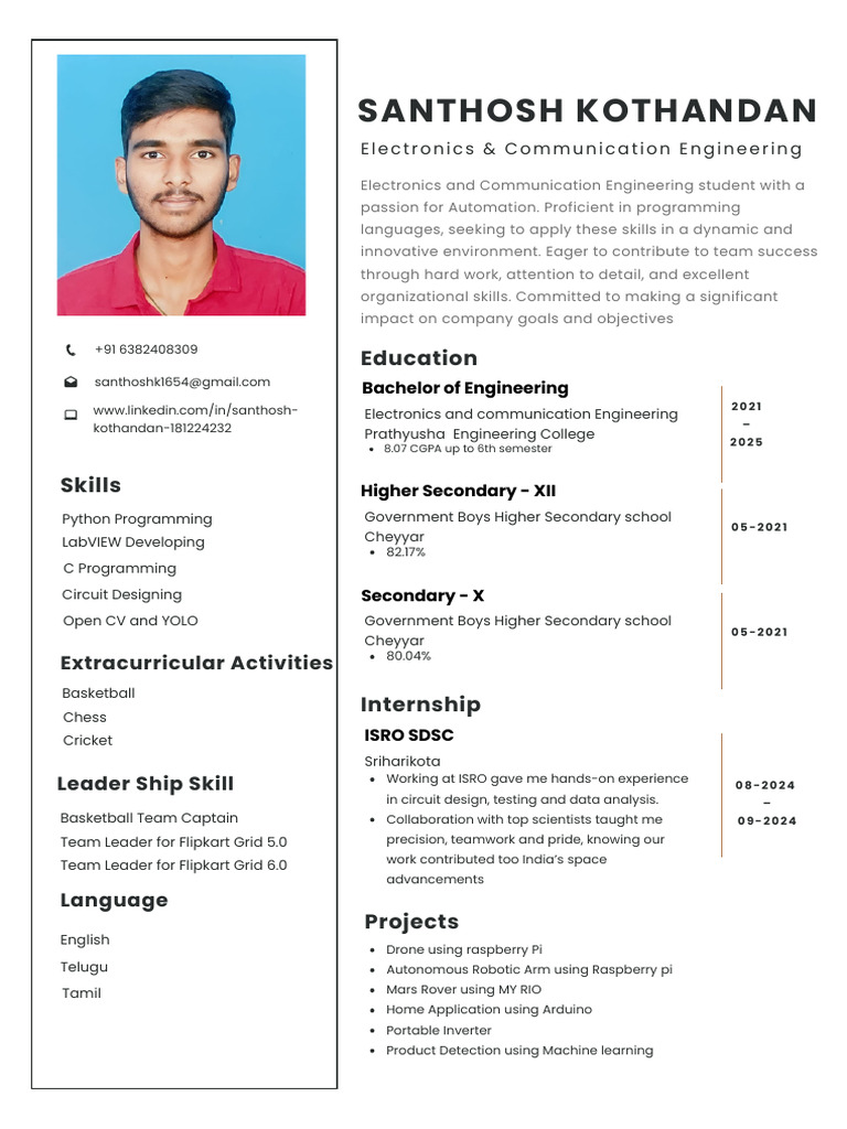 Electronics Engineering Student Profile | PDF | Engineering