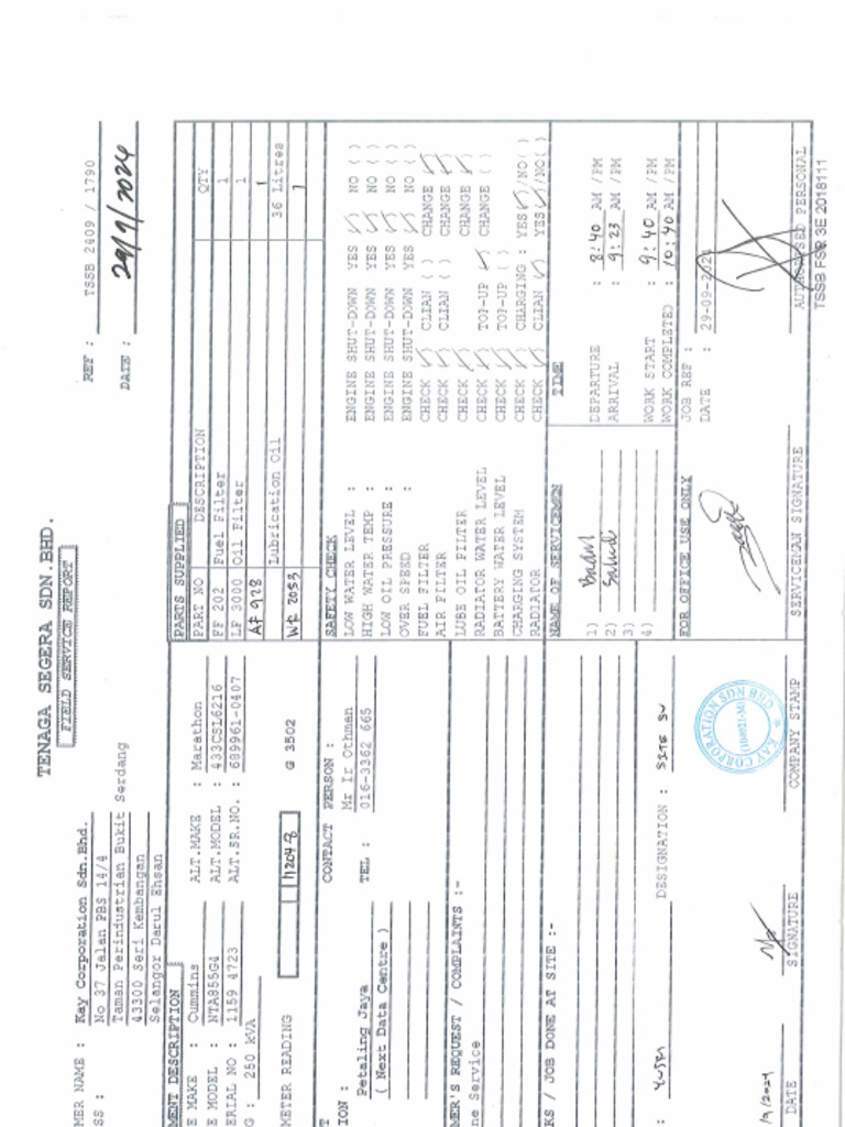 Maintenance Form For Genset | PDF