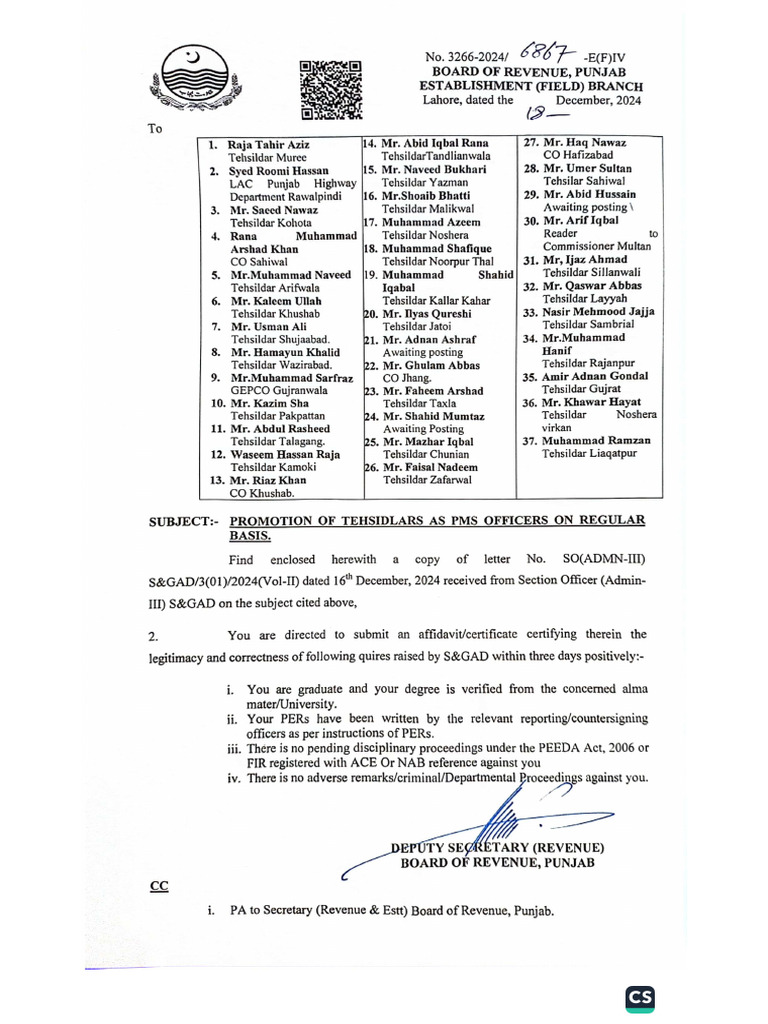 Promotion of Tehsildar As PMS | PDF