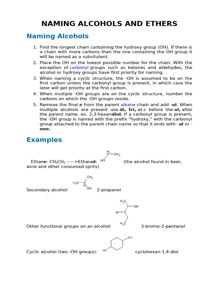 Naming Alcohols and Ethers | PDF | Ether | Functional Group