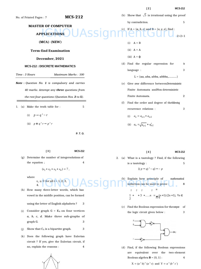 MCS 212 - June2010 June2023 | PDF | Boolean Algebra | Teaching Mathematics