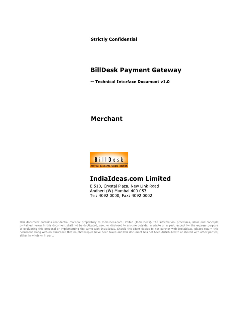 Billdeskpgintegrationdoc v1 | PDF