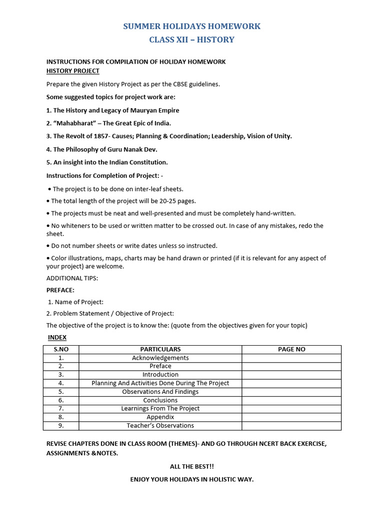 Class XII History Project Guide | PDF