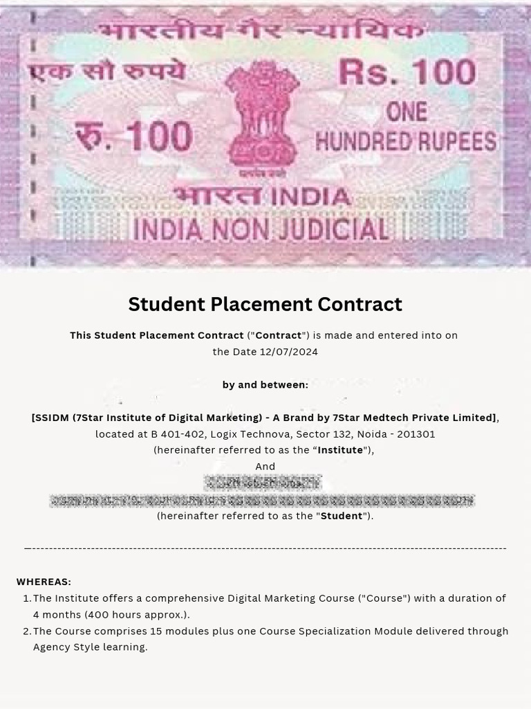 Sample Student Placement Contract | PDF | Business Law | Business