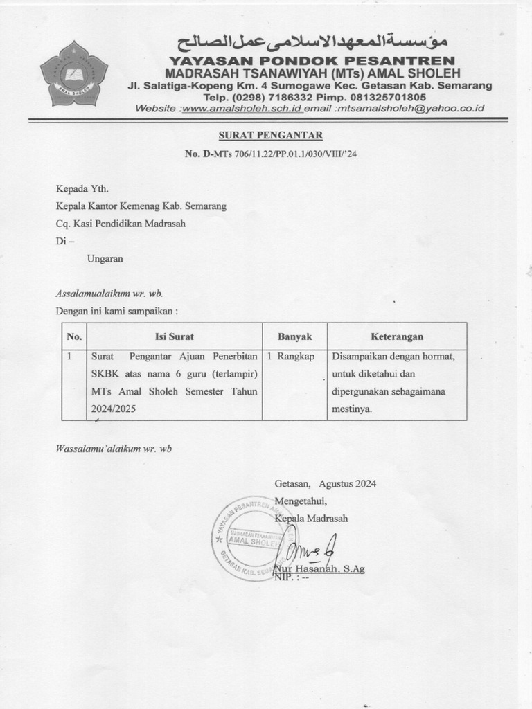 Surat Pengantar Ajuan SKBK Amal Sholeh 001 | PDF