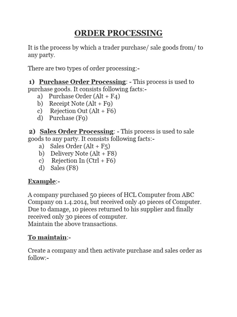 Order Processing in Tally Software | PDF | Business
