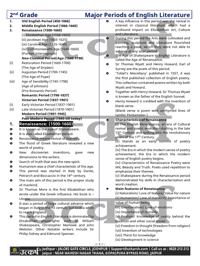 2 Grade Major Periods of English Literature | PDF | Edmund Spenser ...