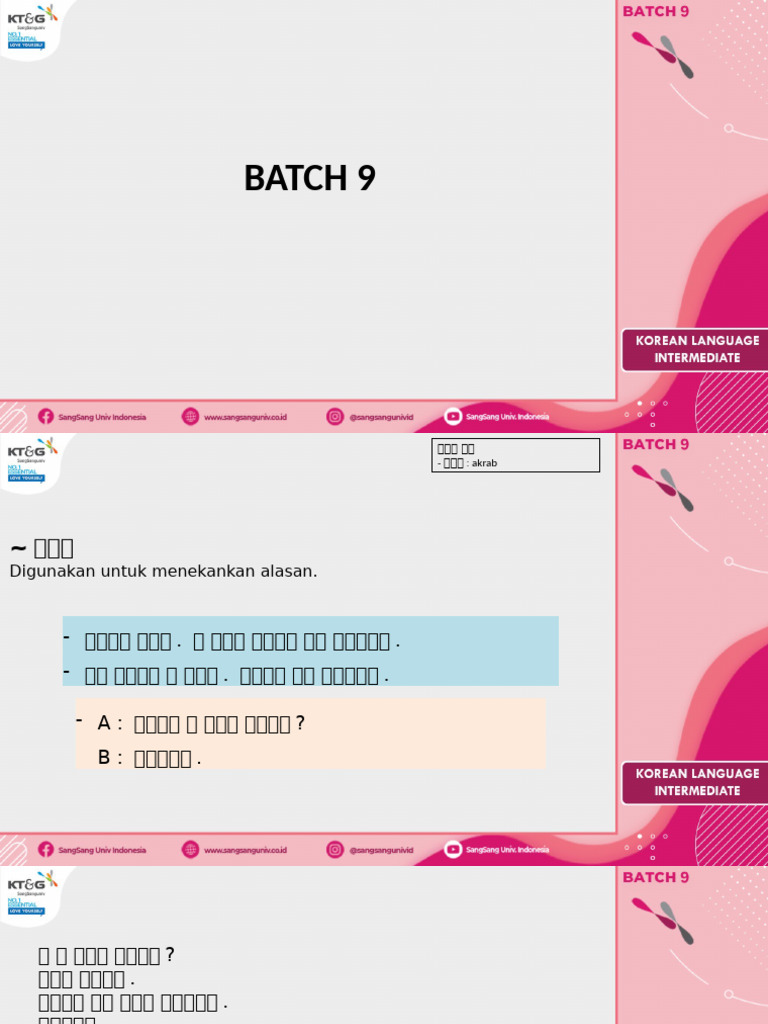 Korean Language Intermediate - Batch 9 Week 1 | PDF