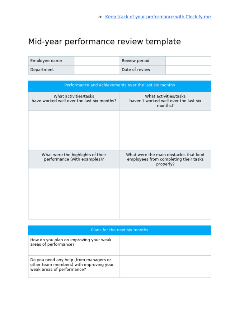 Mid Year Performance Review Template | PDF