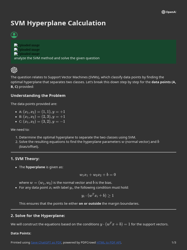 SVM Hyperplane Calculation | PDF | Support Vector Machine | Mathematics
