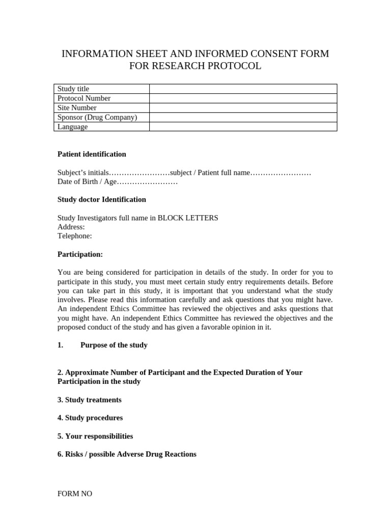 Informed Consent Form for Clinical Study | PDF | Informed Consent | Consent