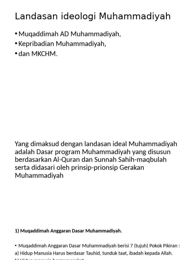 6 Landasan Ideologi Muhammadiyah Muqaddimah AD Muhammadiyah ...