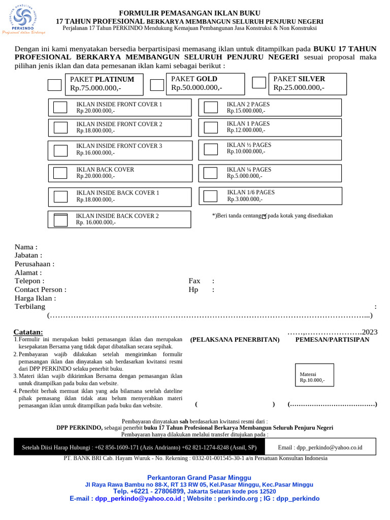 Lampiran Formulir Pemasangan Iklan Untuk BU-1 | PDF
