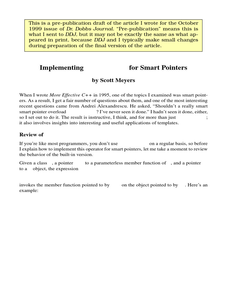 Overloading operator->* in Smart Pointers | PDF | Pointer (Computer ...
