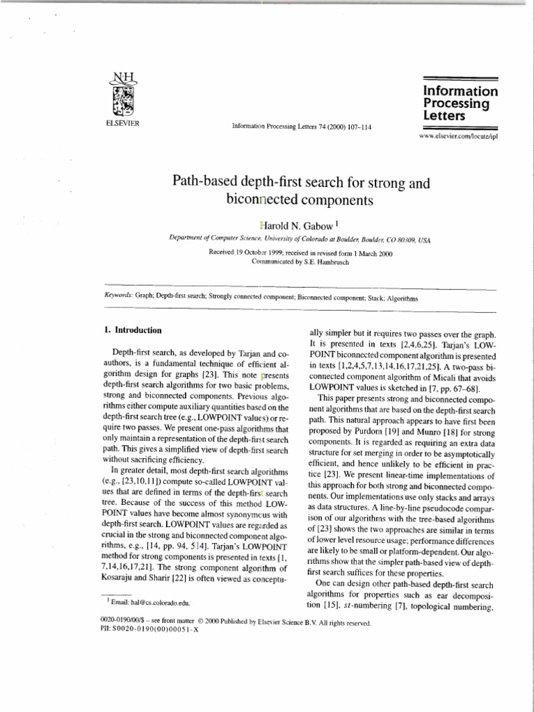 Harold Gabow - Path-Based Depth-First Search For Strong and Biconnected ...