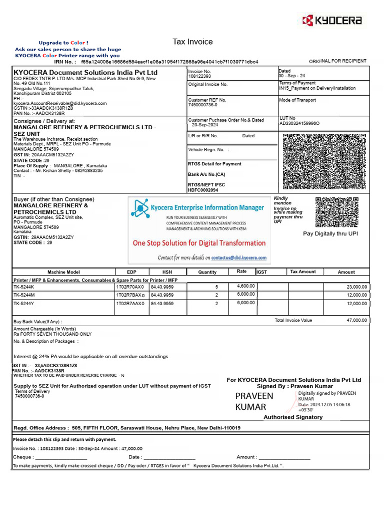 108122393_11 dsc signed | PDF | Invoice | Government Finances