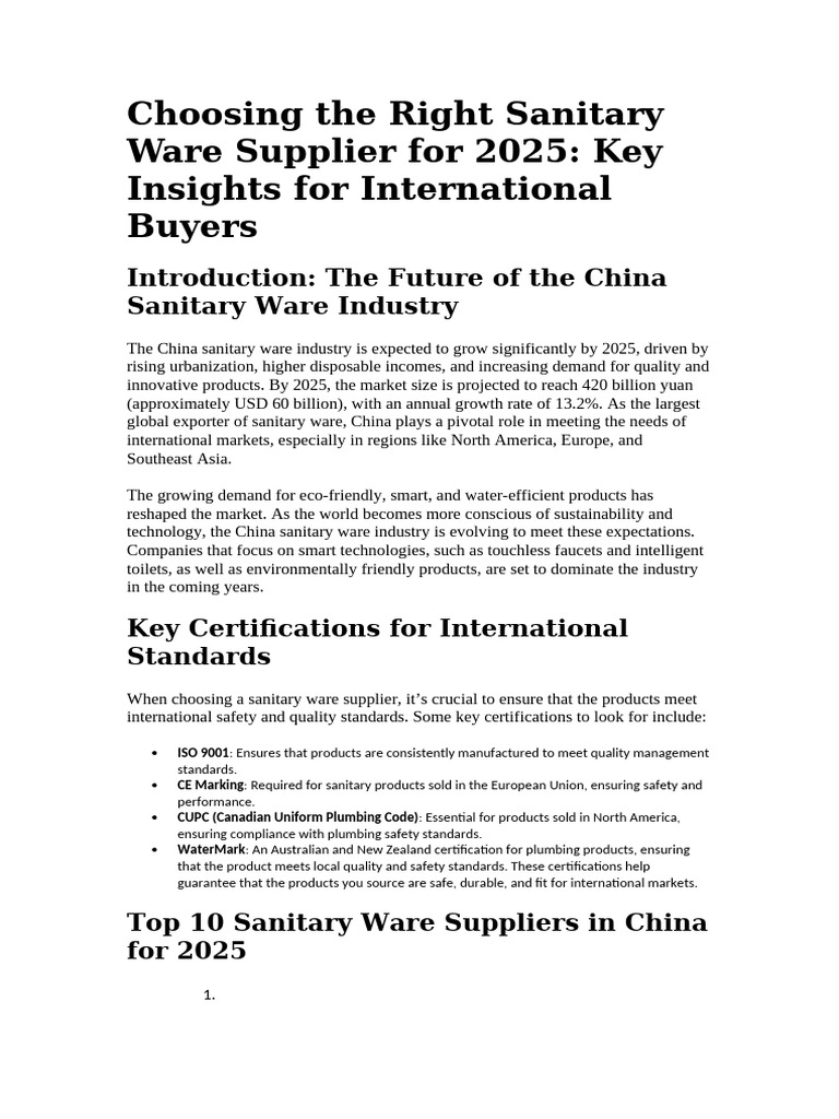 Top China Sanitary Ware Suppliers 2025 | PDF | Letter Of Credit | Bathroom